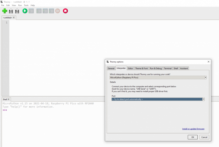 Thonny installieren und mit Raspberry Pi Pico Verbinden
